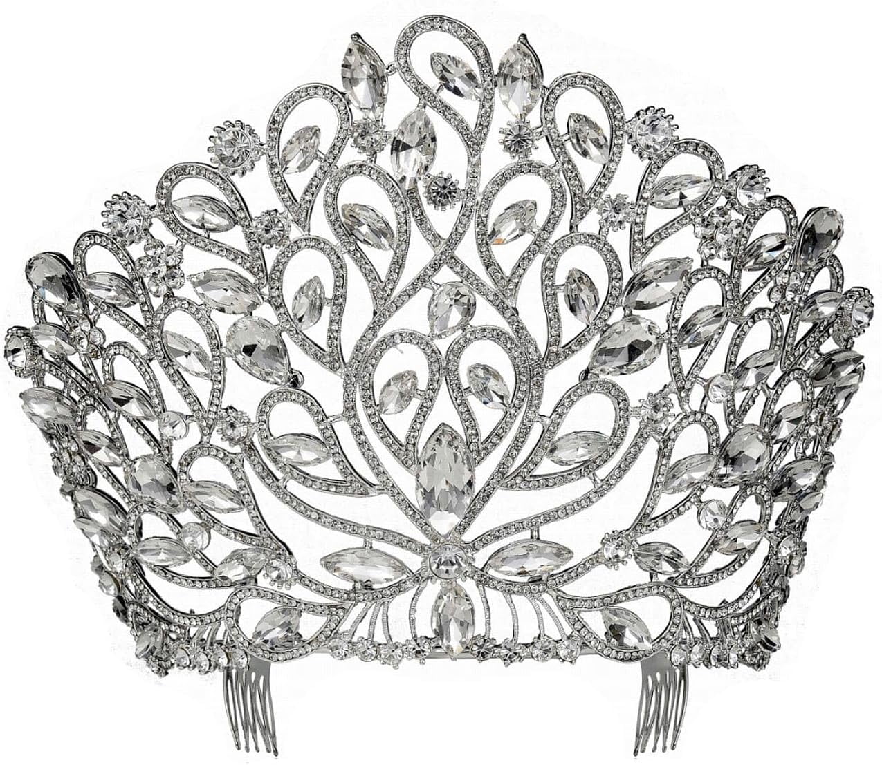 Fancy Beauty Queen Crystal Rhinestone Tiara Crown With Hair Combs ...