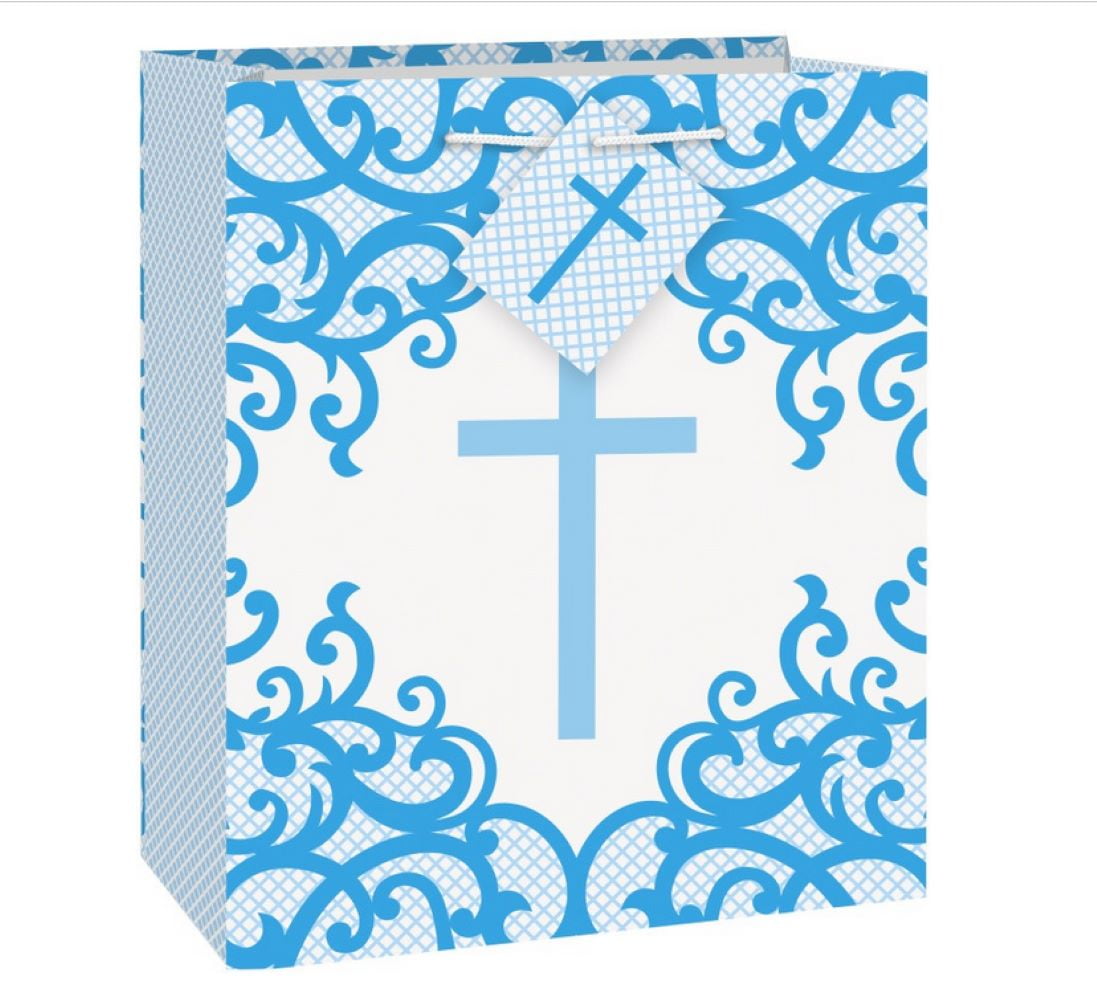 Fancy Blue Cross Christening & Confirmation Wrap - Medium Glossy Gift ...