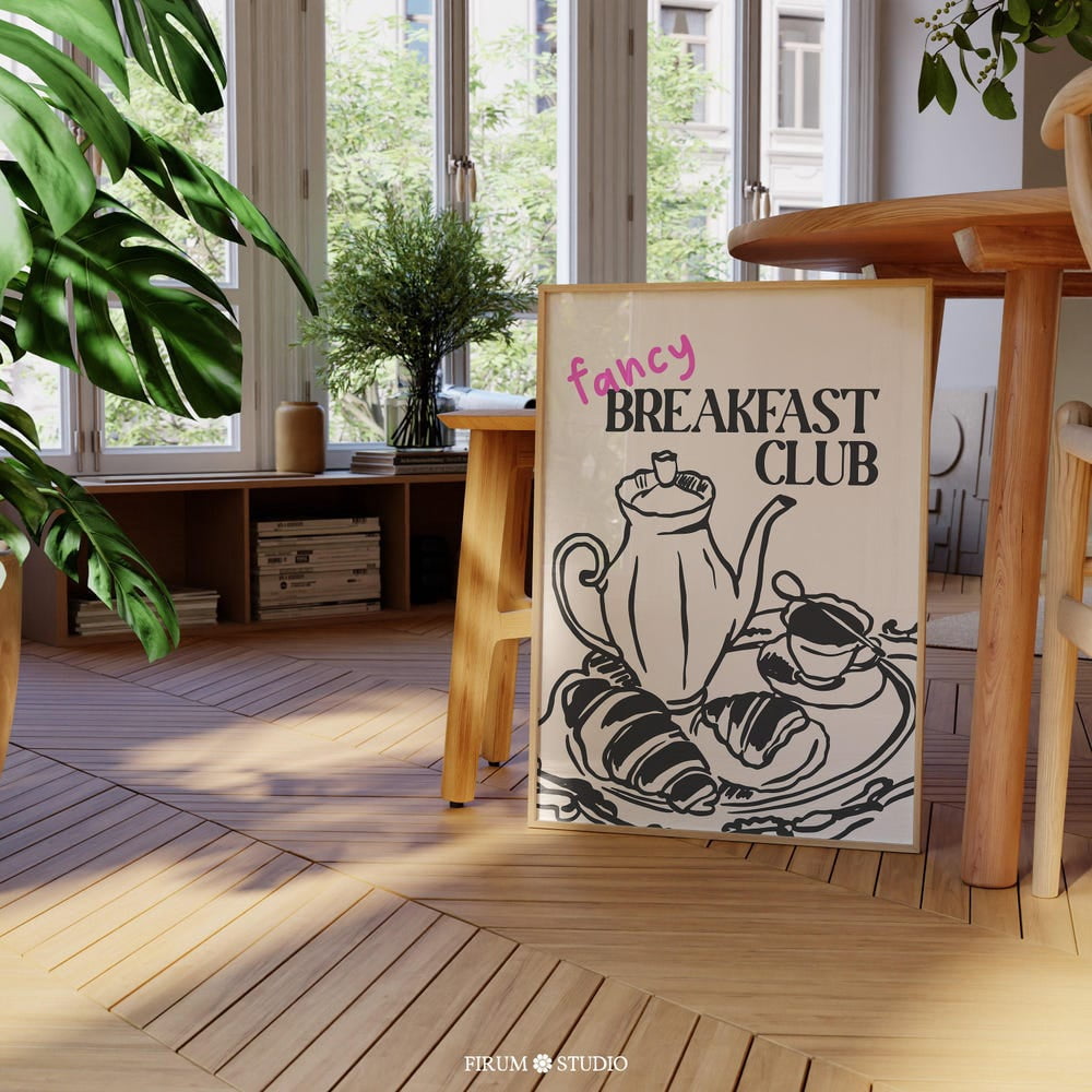 Fancy Breakfast Club Print Wall Art Neutral Kitchen Poster Bistro Art ...
