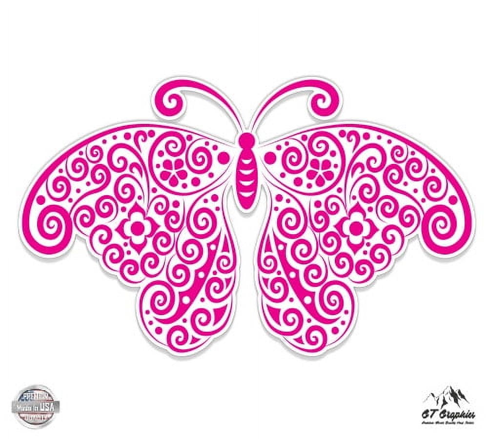 Fancy Butterfly Pink - 3" Vinyl Sticker - For Car Laptop I-Pad Phone ...