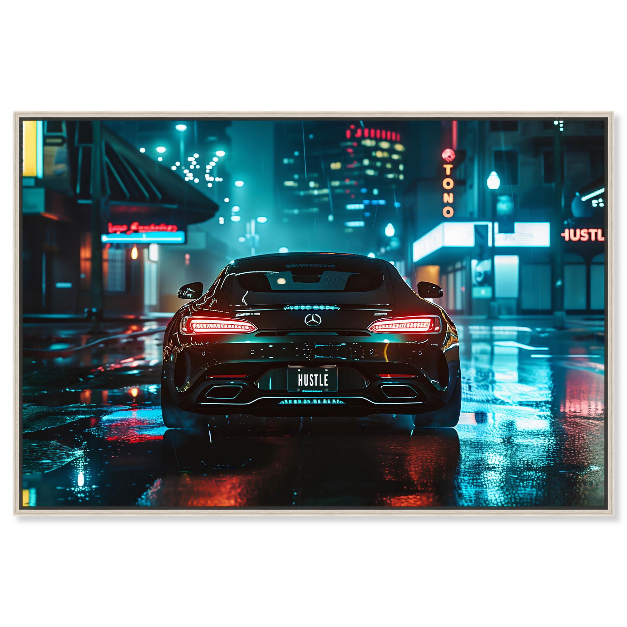 Fancy Car City Parked Canvas Luxe Car Art by Art Remedy, Silver Frame ...