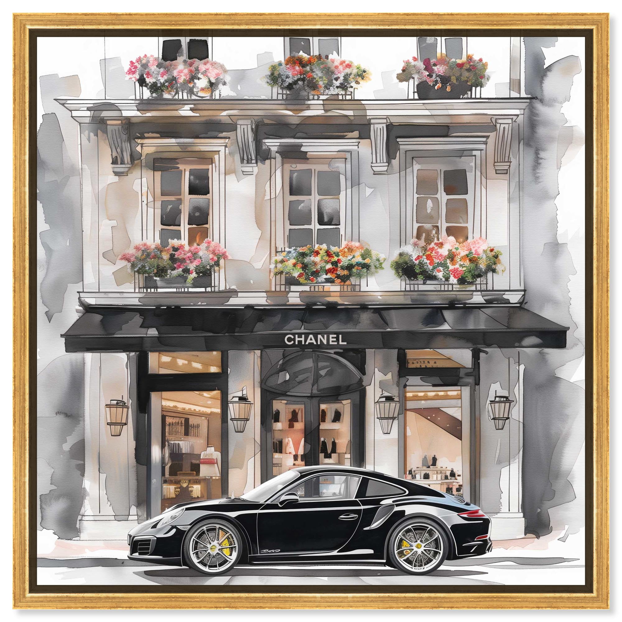 Fancy Car Storefront Canvas Fashion Illustration by Art Remedy, Gold ...