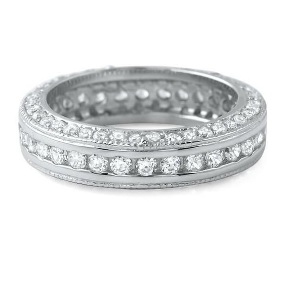 Fancy Channel Set Diamond Wedding Band, Full Eternity Diamond Band, 14K ...