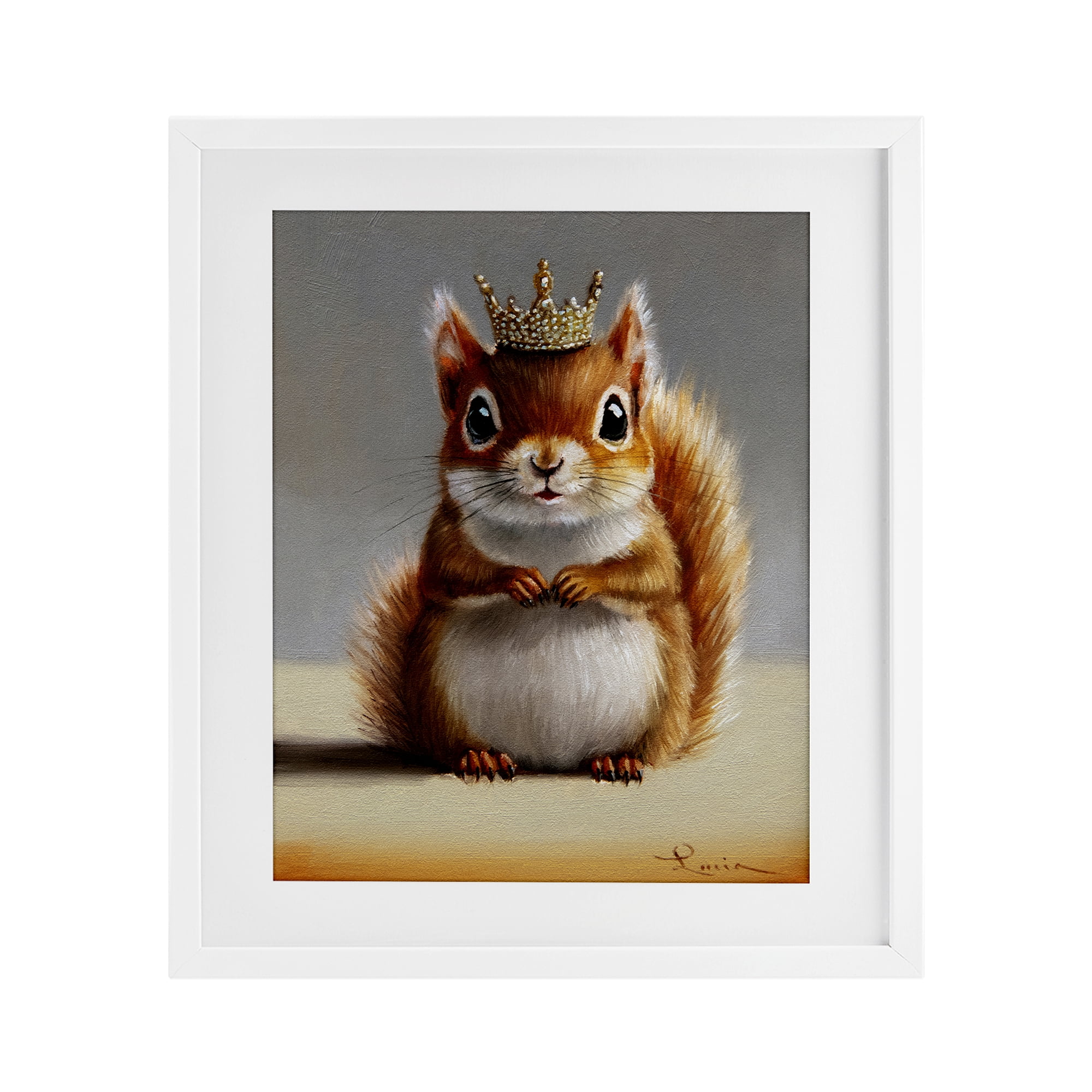 Fancy Crowned Squirrel White Framed Print Under Glass, design by Lucia ...
