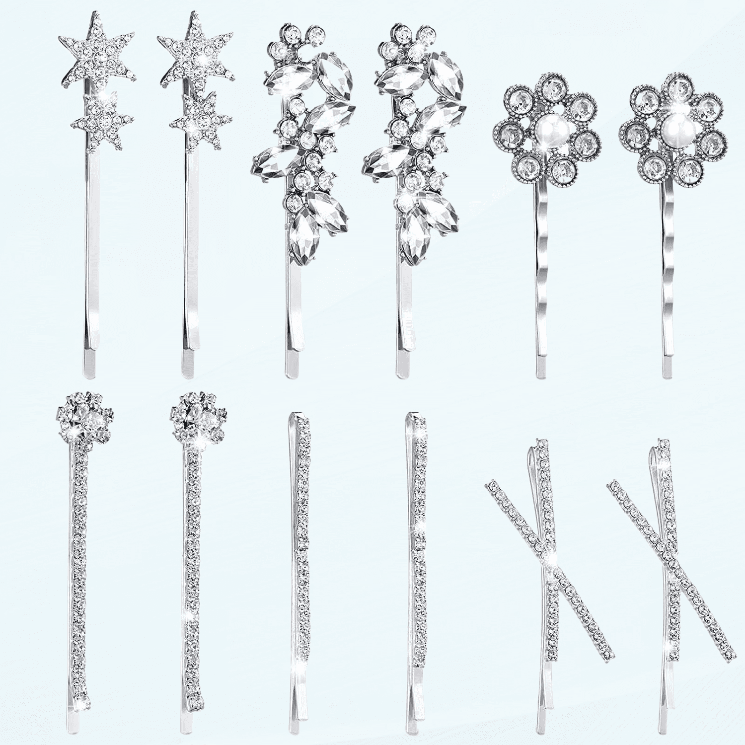 Fancy Crystal Bobby Pins Set, Shiny X Shaped Hair Clips with ...