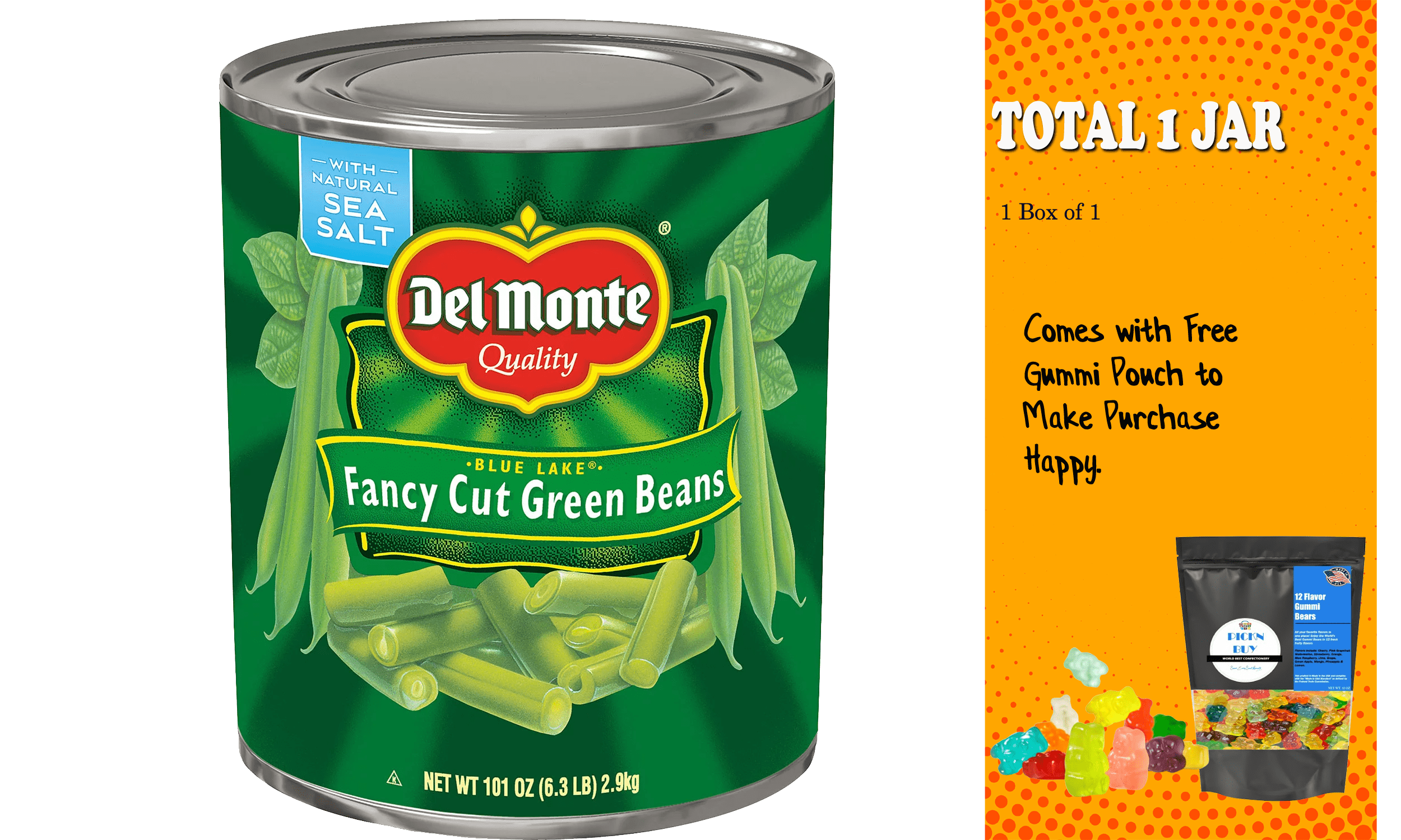Fancy Cut Green Beans by Del Monte, 101 oz., Free PICKN BUY Gummies ...