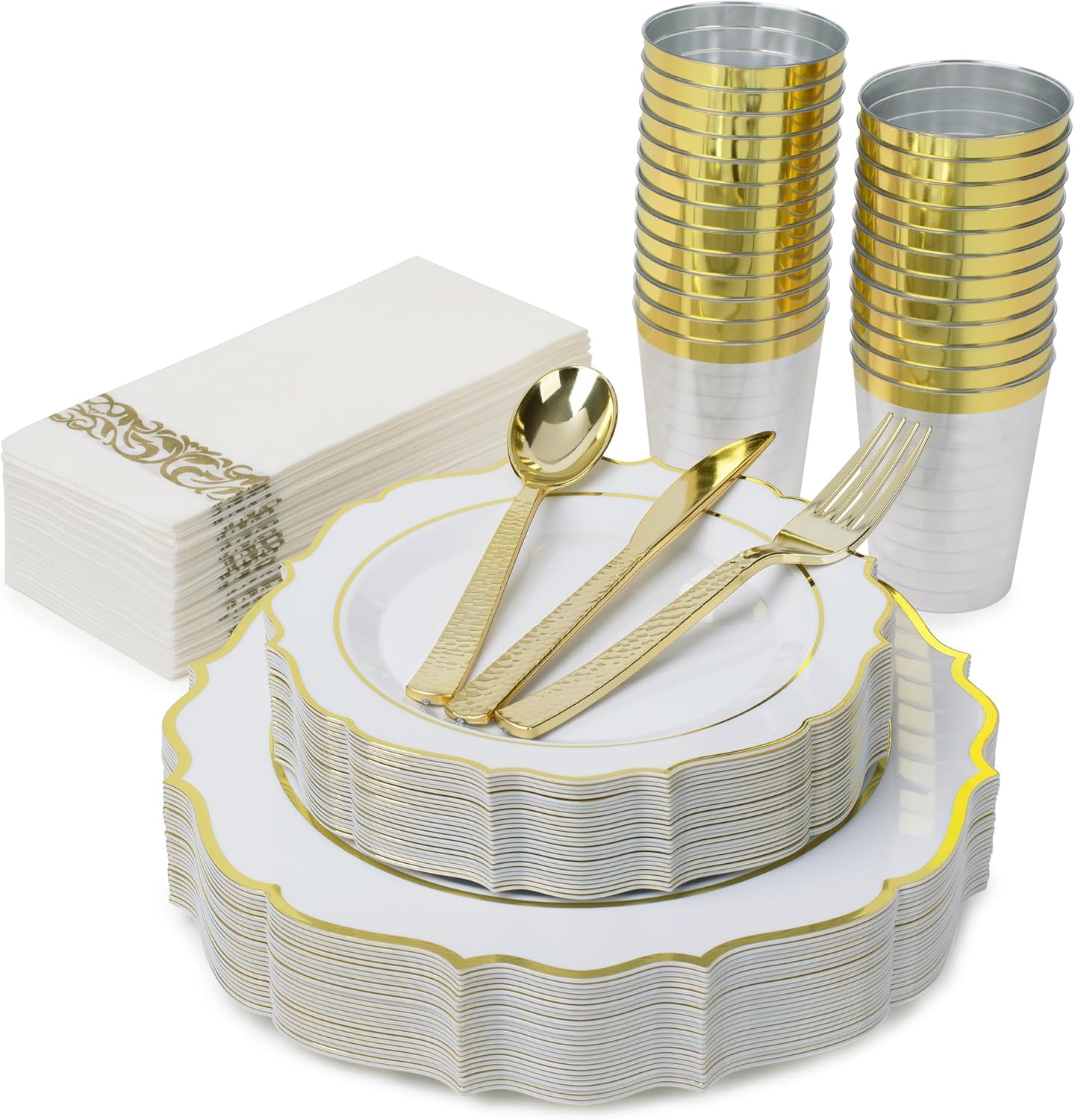 Fancy Disposable Plates - White and Gold Plastic Plates for Party 50 ...