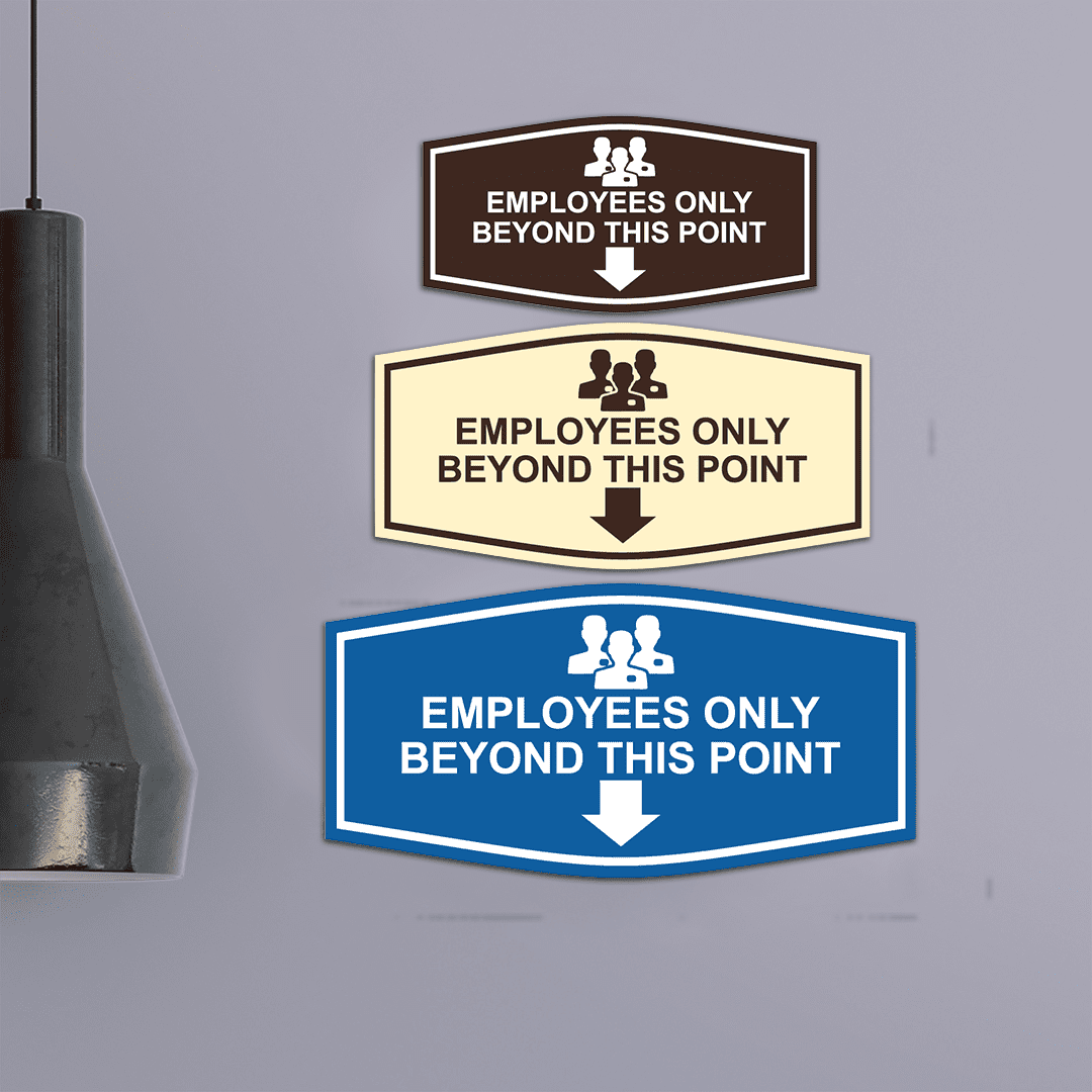 Fancy Employees Only Beyond This Point (Arrow) Sign (Navy Blue / White ...