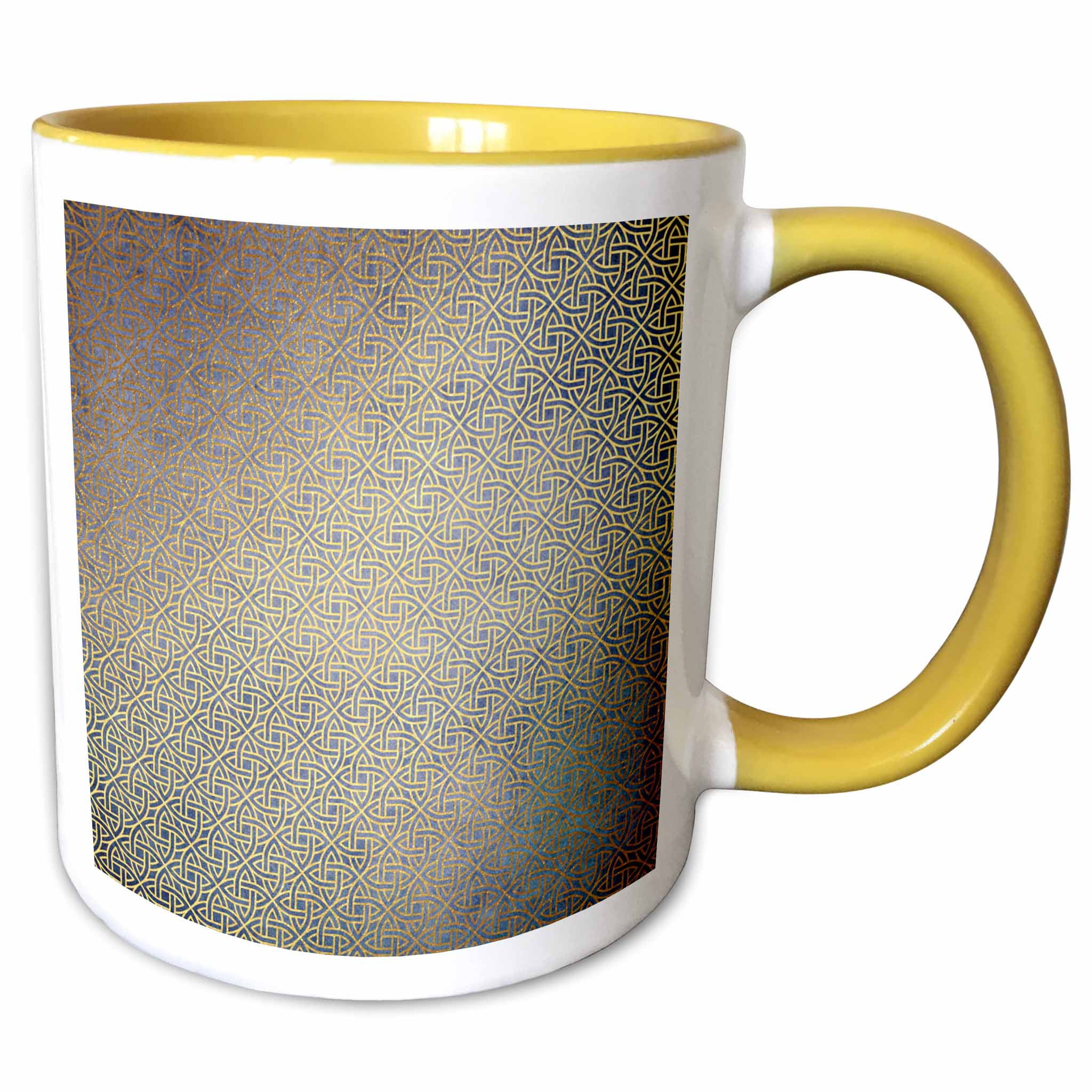 3drose, Fancy Faux Gold and Blue Celtic Circle Diamond Pattern, 11oz ...