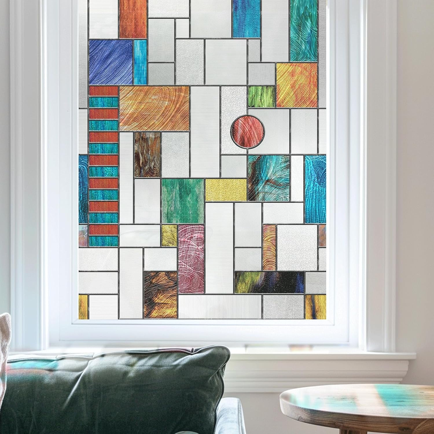 Fancy-Fix 3D Stained Glass Window Film, Decorative Window Film for Home, Sun Blocking Heat ...