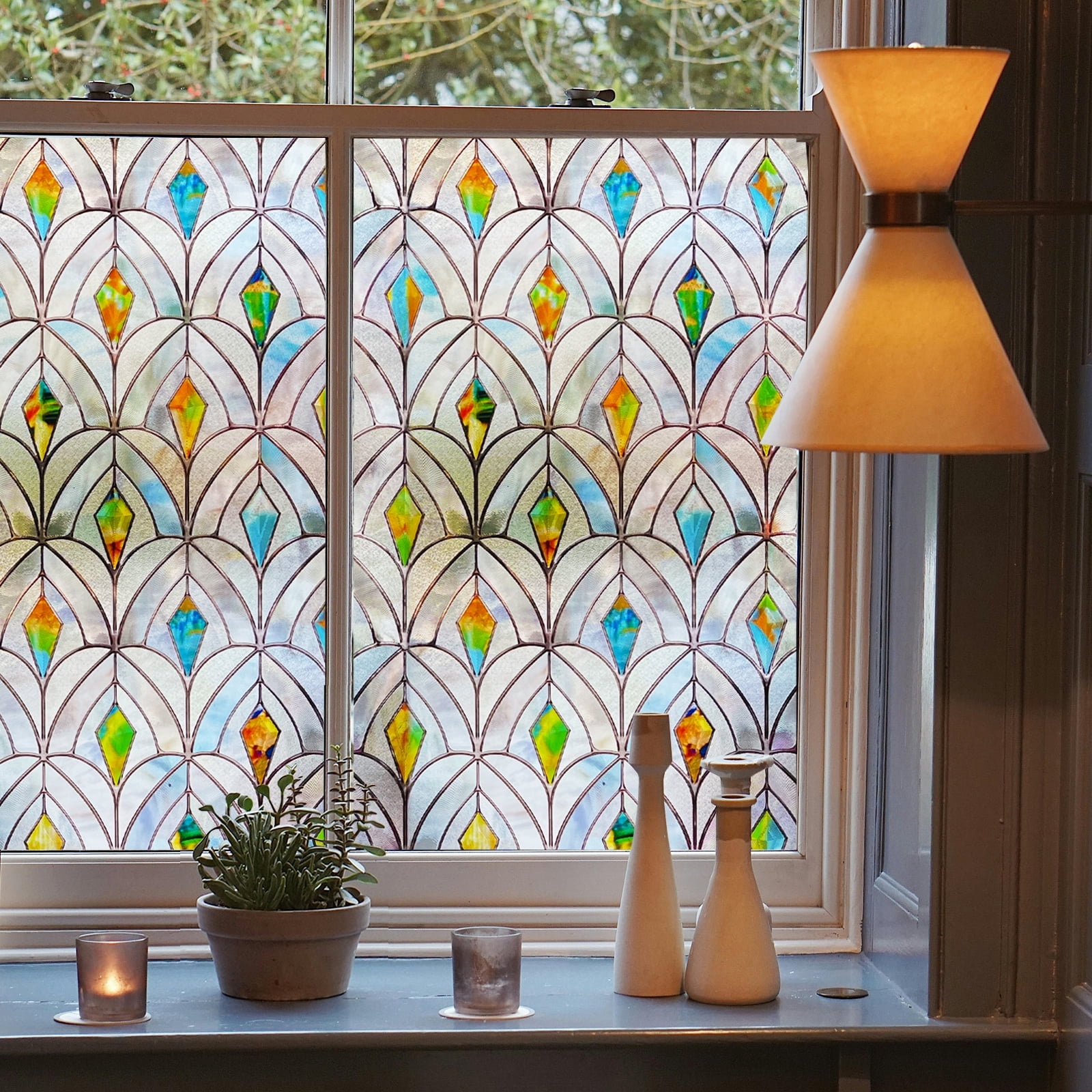 Fancy-Fix Stained Window Film, Decorative Window Film for Home, Privacy , Sun Blocking Heat ...