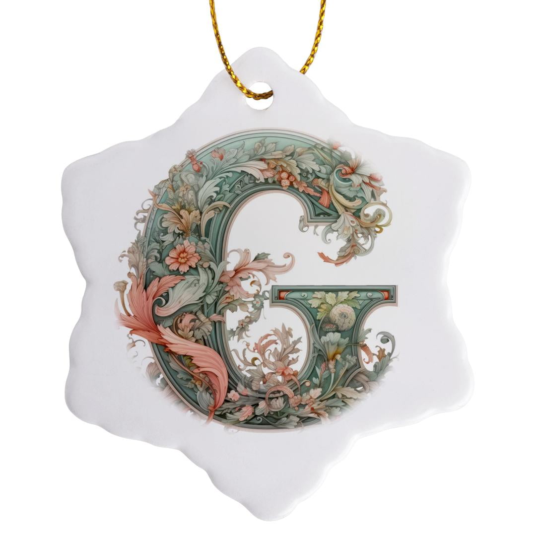 3drose, Fancy Floral Flourish Monogram Initial G, 3 inch Snowflake ...