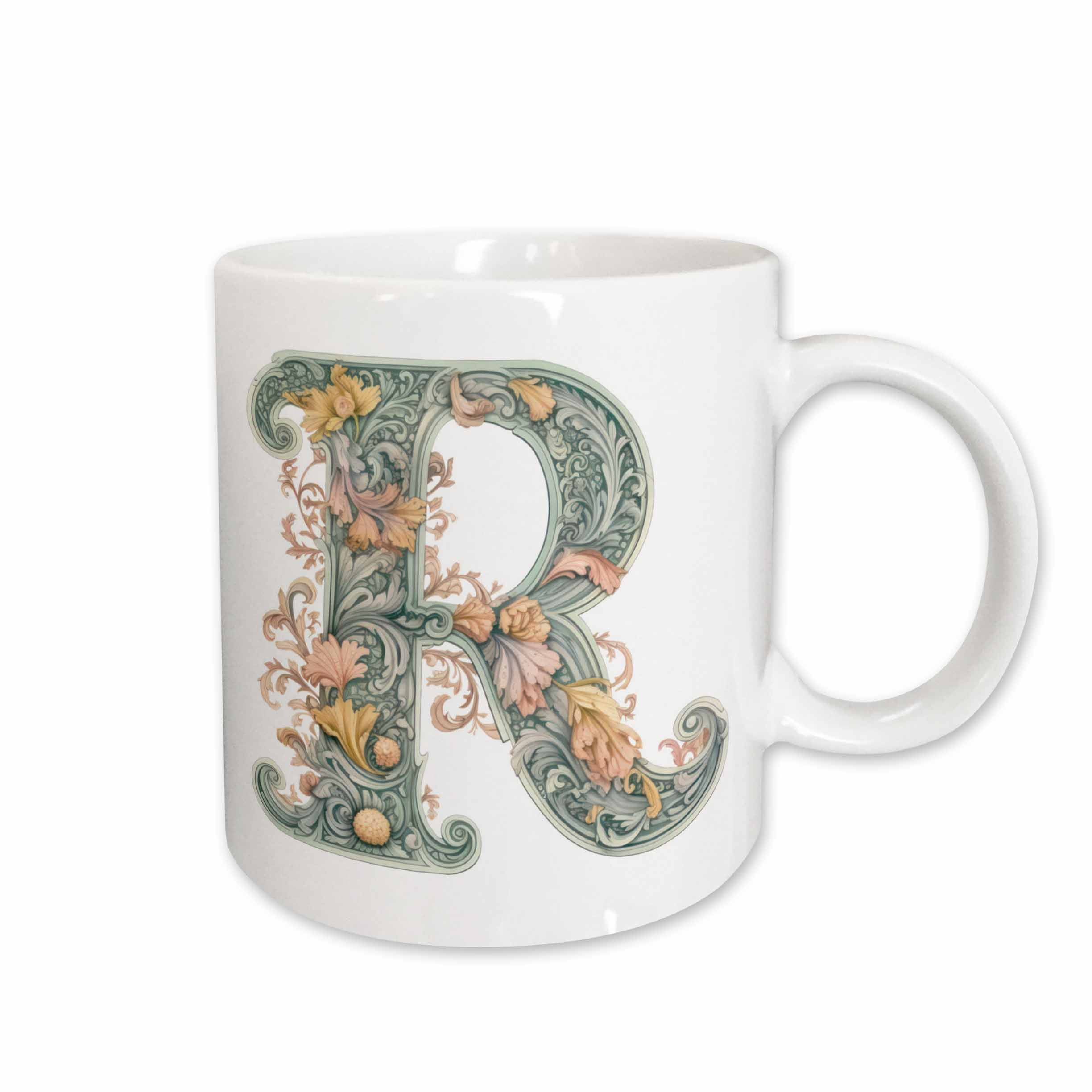 3drose, Fancy Floral Flourish Monogram Initial R, 15oz Mug - Walmart.com