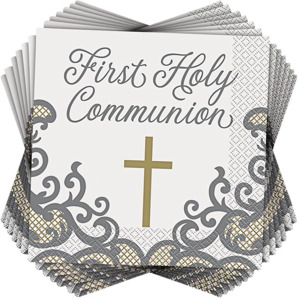 Fancy Gold Cross First Holy Communion Paper Lunch Napkins - 16 Pcs ...