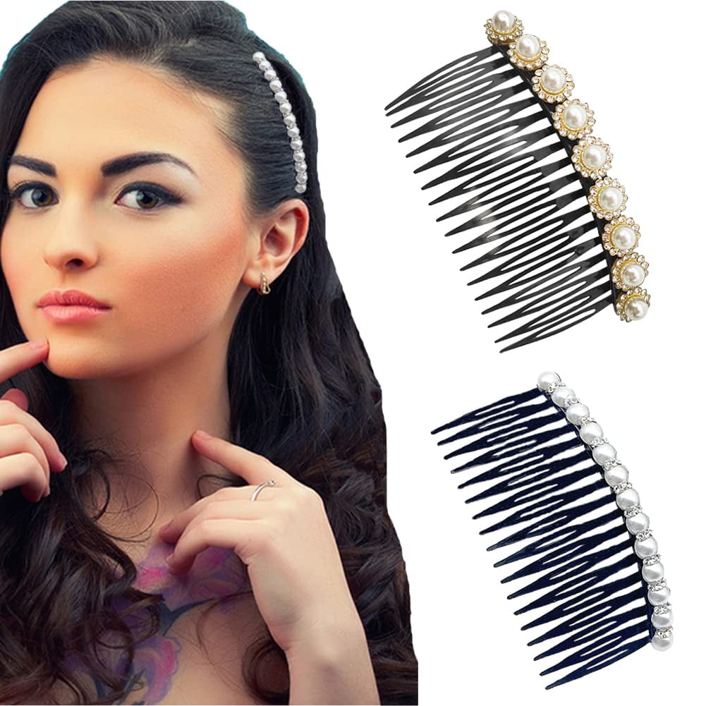 Menkey Pearl Decorative Hair Comb Accessories, Black Side Combs, French ...