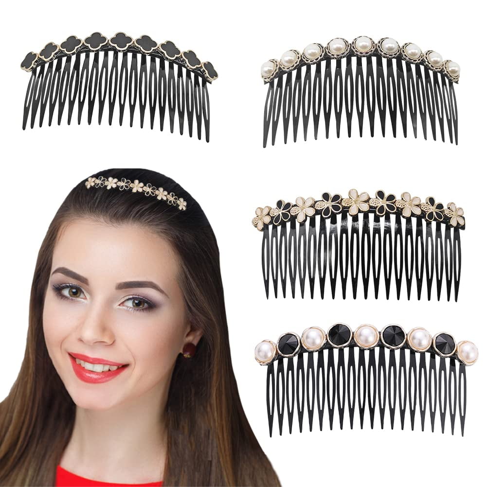 Fancy Hair Combs for Women Decorative 4 Pieces Pearl Black Hair Side Combs, Daily French Twist ...