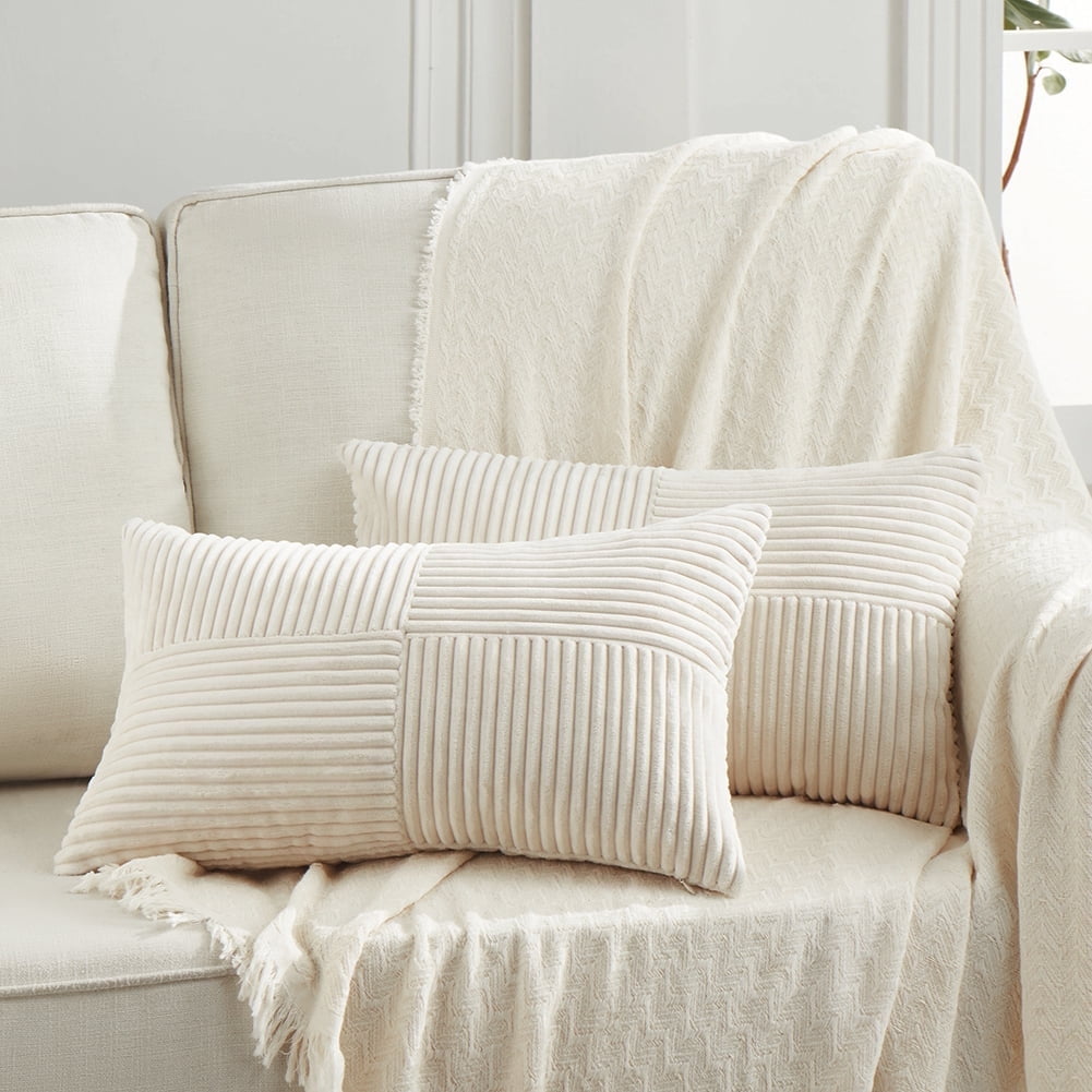 Fancy Homi 2 Packs Cream Long Lumbar Decorative Throw Pillow Covers 12x24 Inch for Couch Bed ...