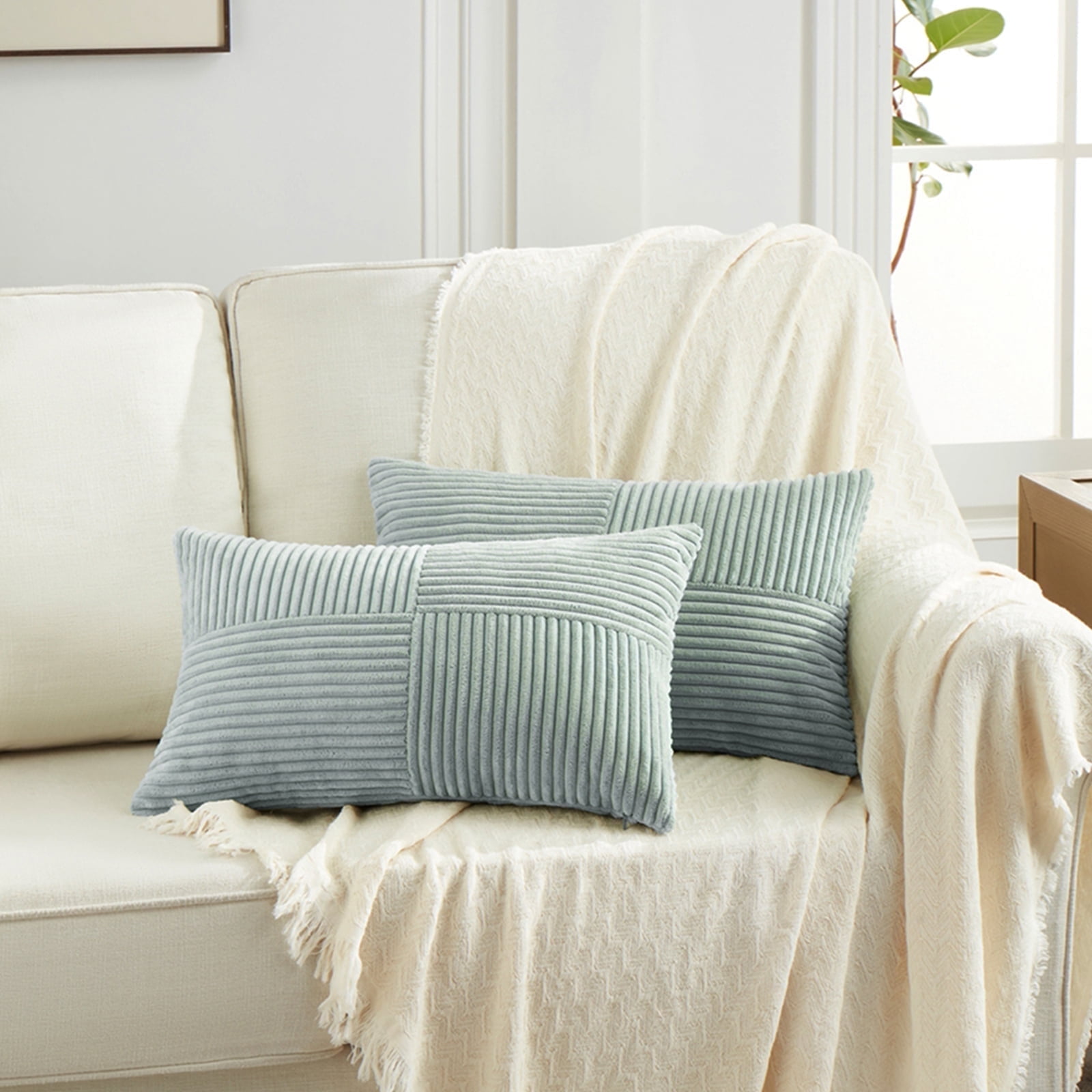 Fancy Homi 2 Packs Grey Blue Lumbar Decorative Throw Pillow Covers ...