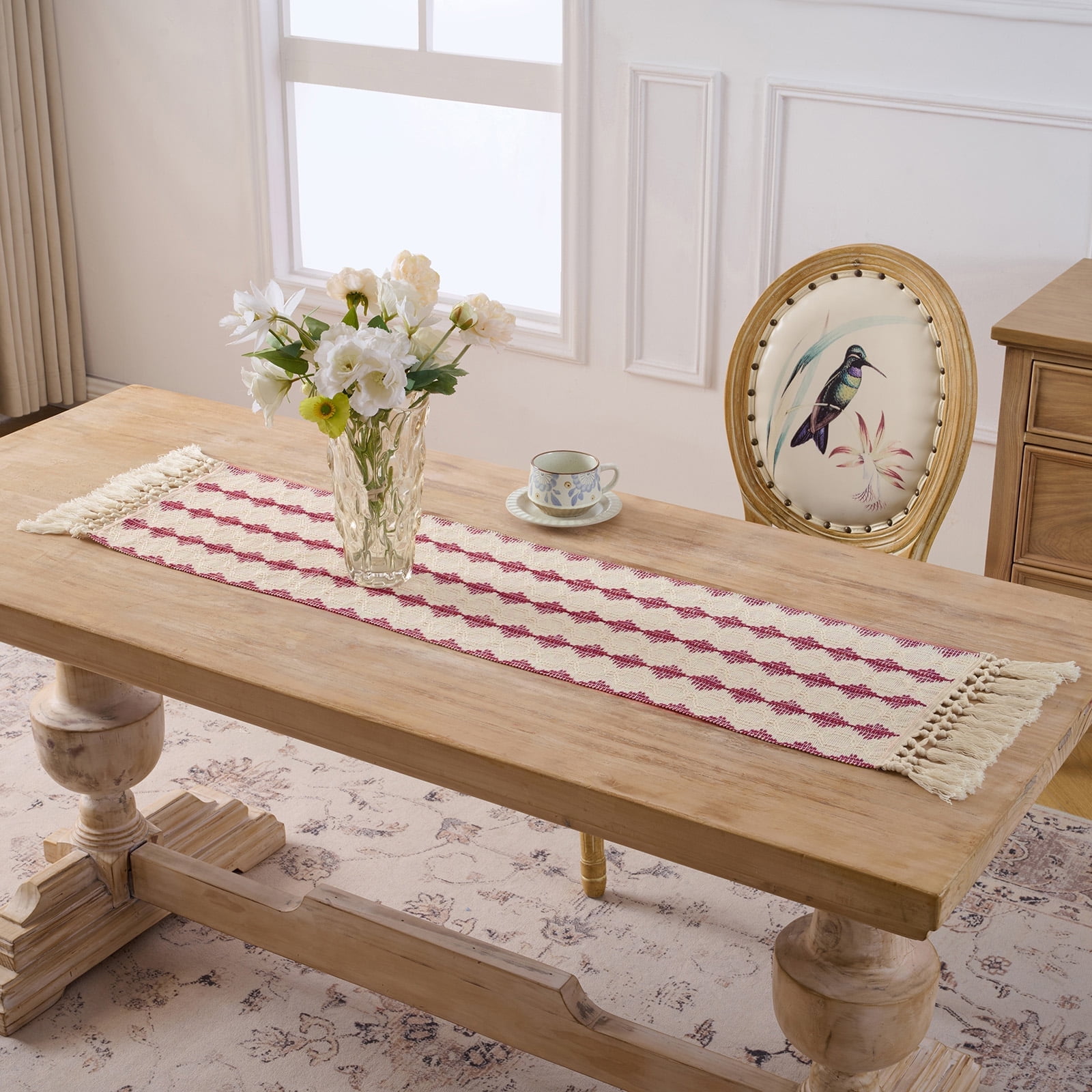 Fancy Homi Burgundy Boho Cotton Polyester Table Runner 48 inches Long ...