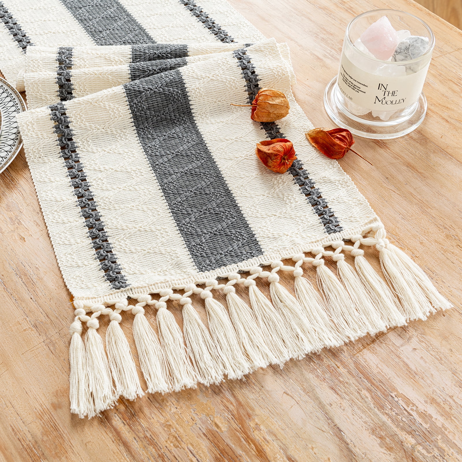 Fancy Homi Grey Table Runner 72 inches Long Boho Macrame Table Runner ...