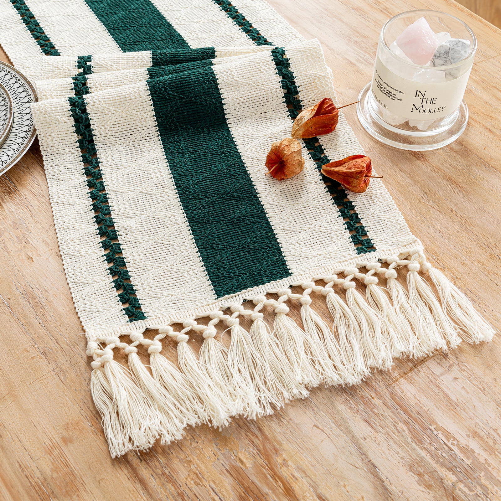 Fancy Homi Hunter Green Table Runner 72 inches Long Boho Macrame Table ...