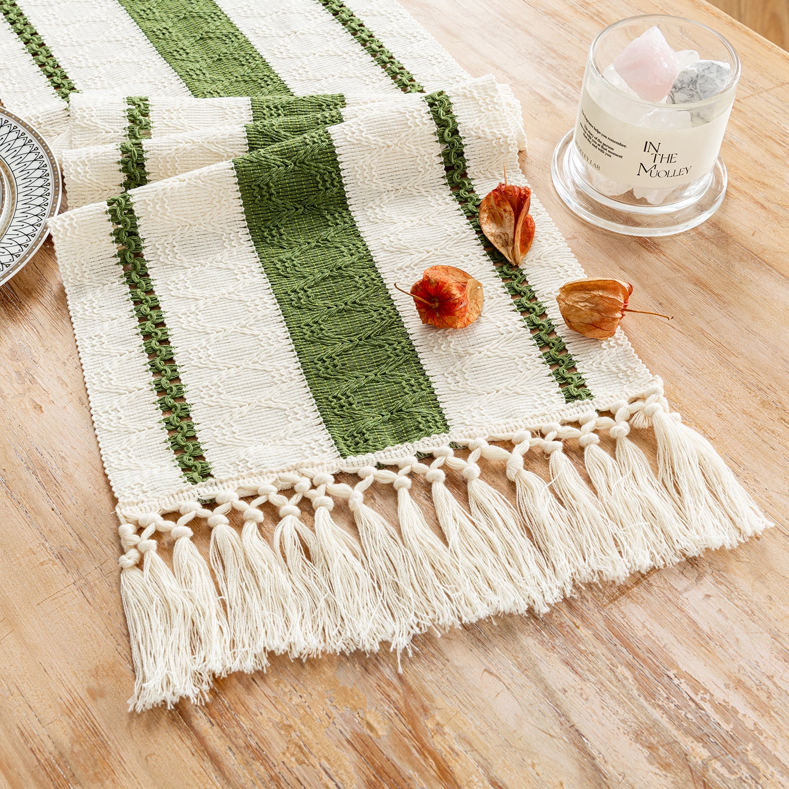 Fancy Homi Moss Green Table Runner 60 inches Long Boho Macrame Table Runner for Home Decor ...