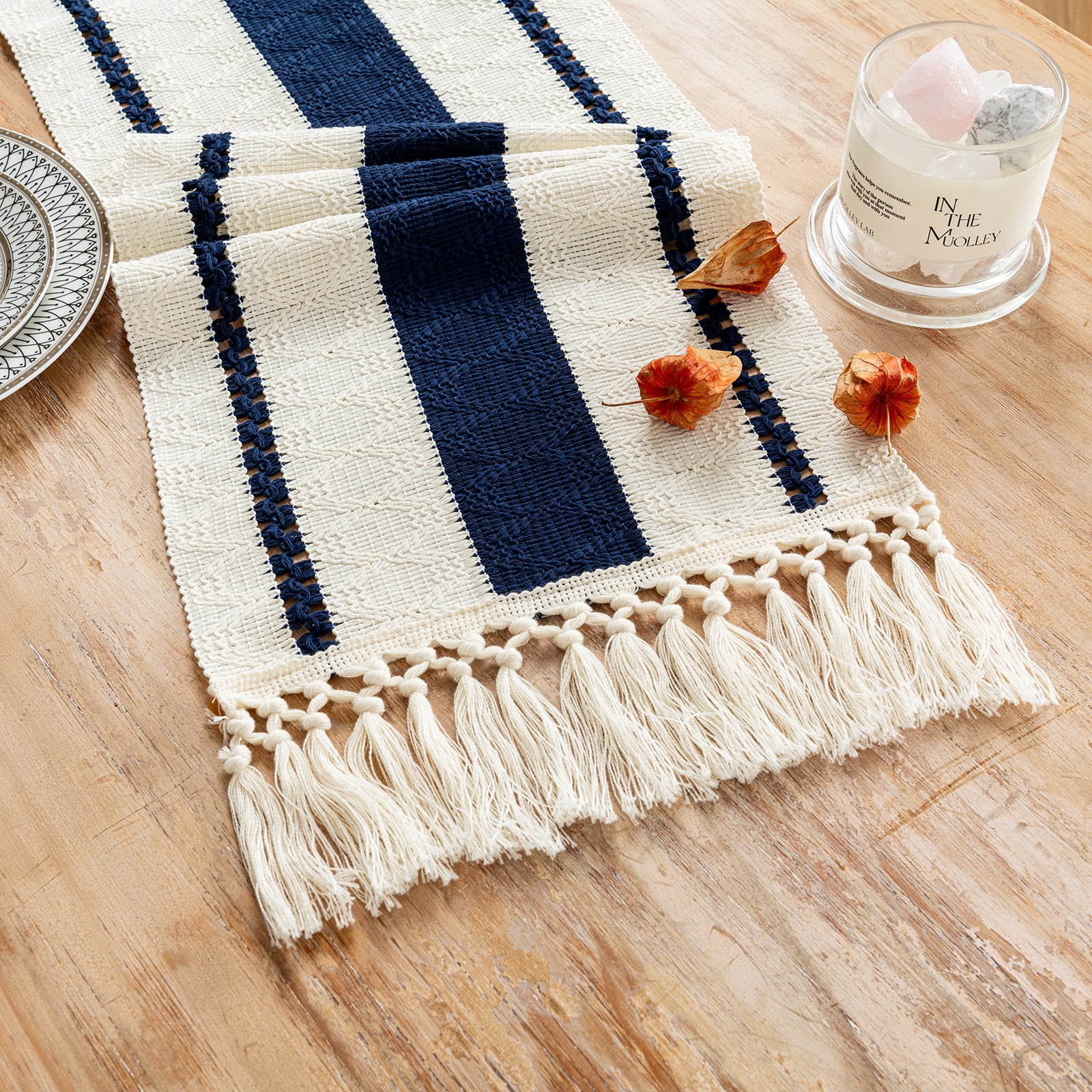 Fancy Homi Navy Blue Table Runner 48 inches Long Boho Macrame Table ...