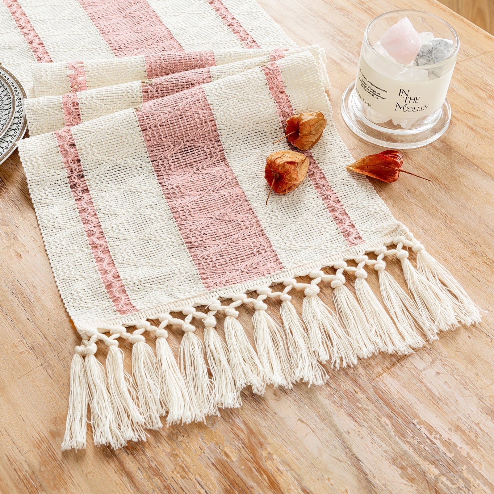 Fancy Homi Pink Table Runner 72 inches Long Boho Macrame Table Runner ...