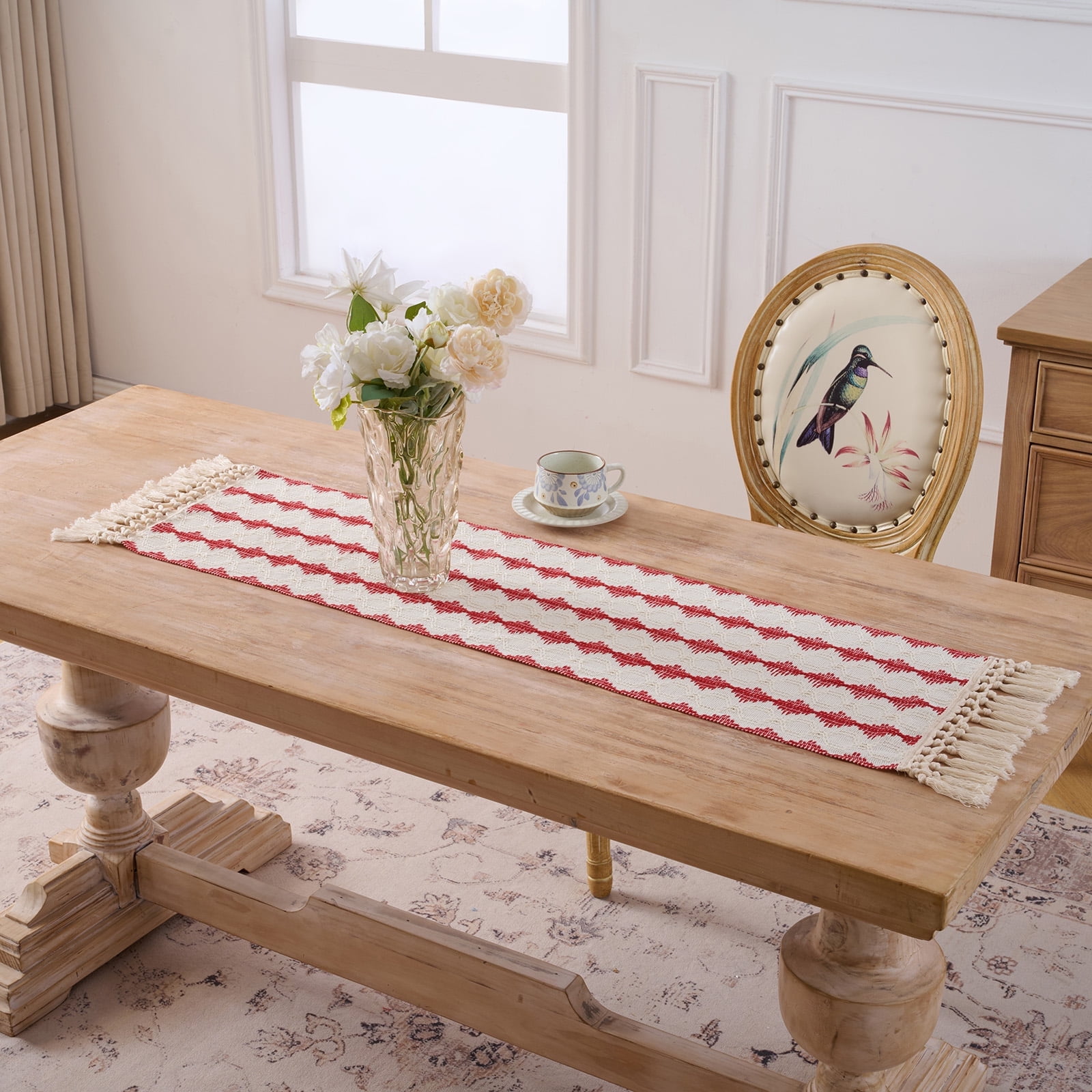 Fancy Homi Red Boho Cotton Polyester Table Runner 48 inches Long ...