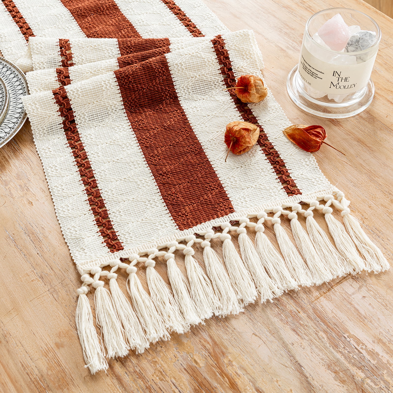 Fancy Homi Rust Table Runner 90 inches Long Boho Macrame Table Runner ...