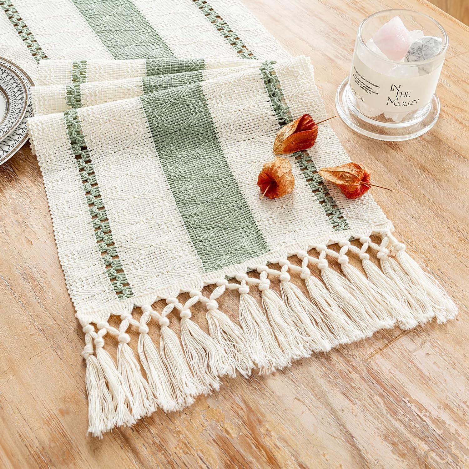 Fancy Homi Sage Green Table Runner 48 Inches Long Boho Macrame Table ...