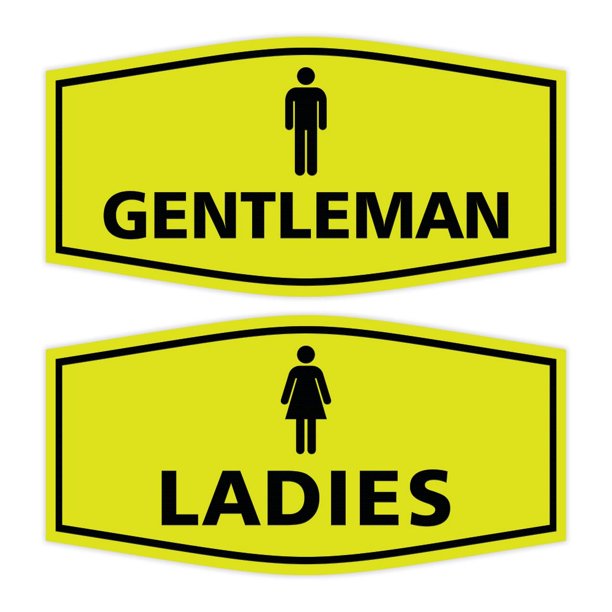 Fancy Ladies and Gentlemen Sign Set, 2-Pack (Yellow / Black) - Small ...