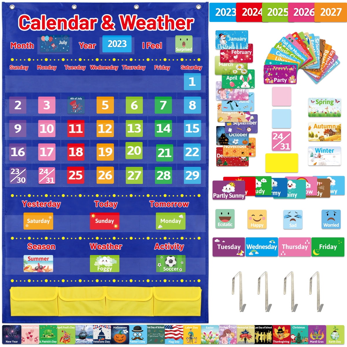 Kids' Calendar & Weather Pocket Chart, Classroom Teaching Tool, Large ...