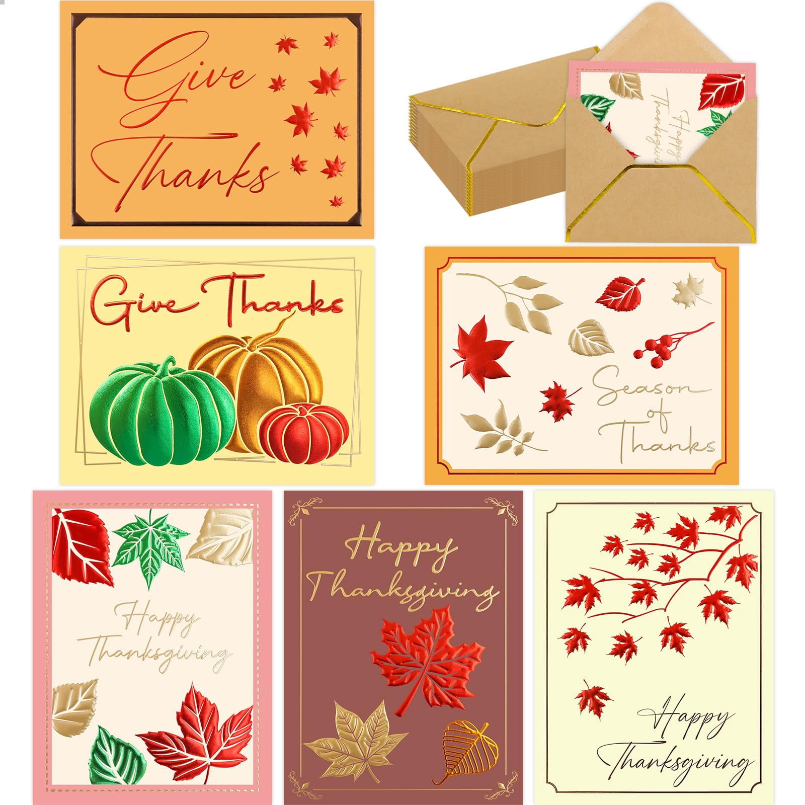 Fancy Land Thanksgiving Cards with Envelopes 24 Pack Embossed ...