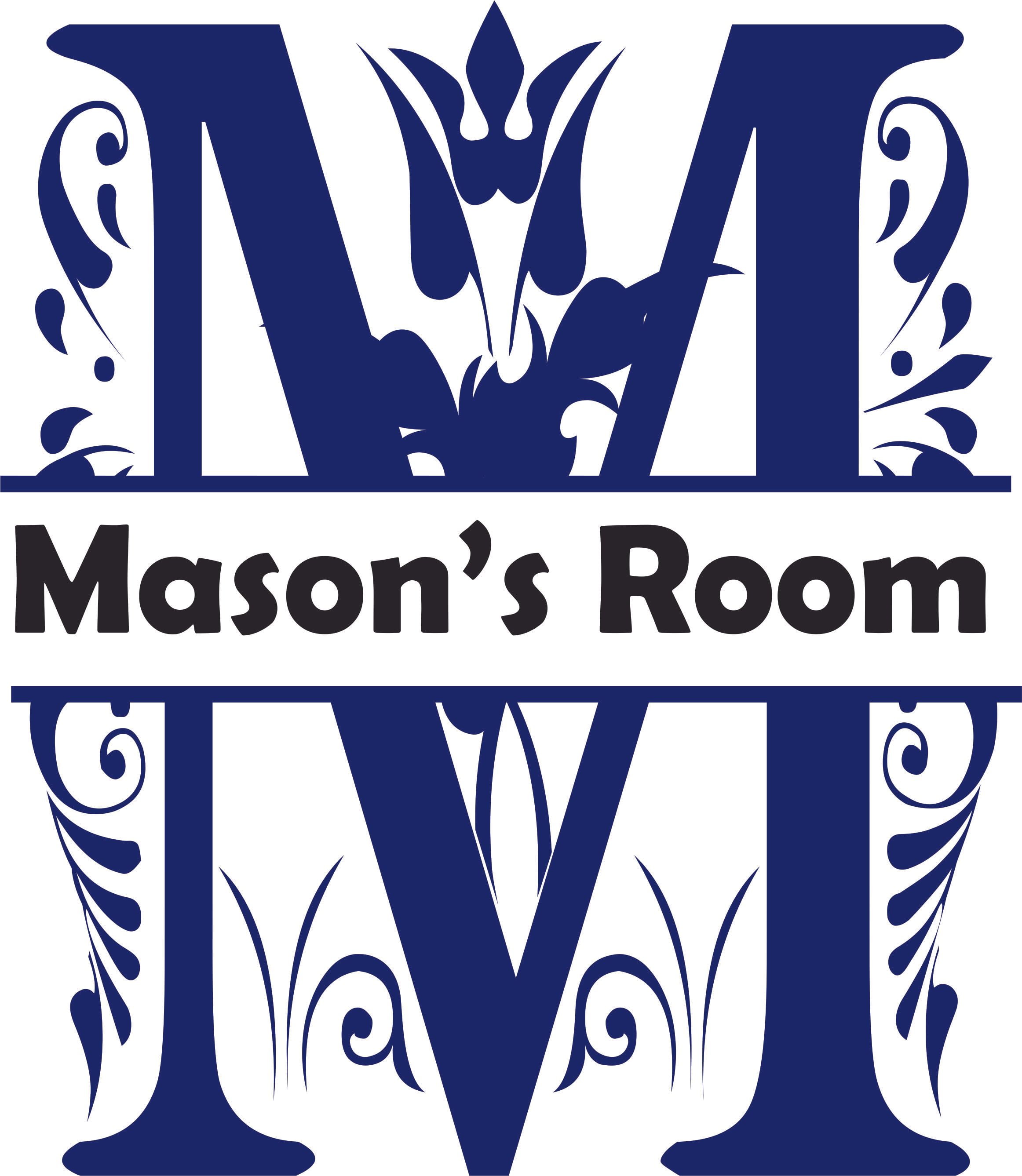 Fancy Letter Glam M Letters Leaves Customized Wall Decal - Custom Vinyl ...