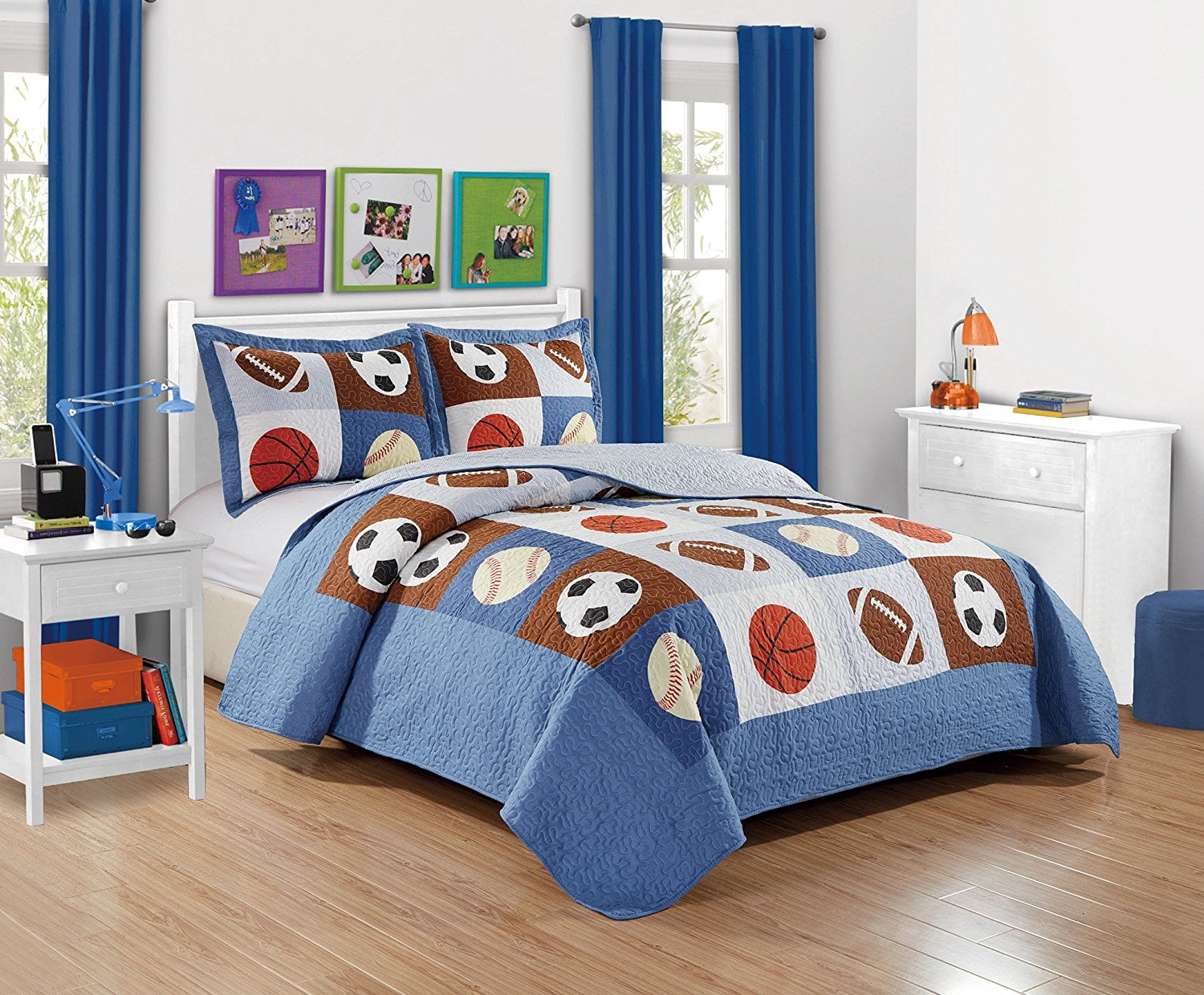 Fancy Linen 3-Piece Sport Football Basketball Baseball Quilt Set, Full ...