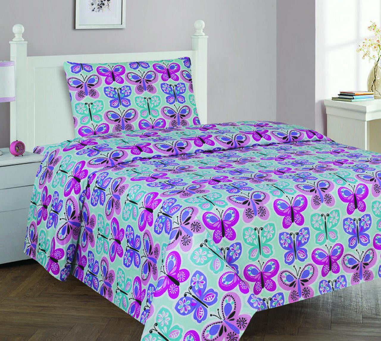 Fancy Linen 3pc Girls Butterfly Purple Light Blue Turquoise Purple Pink ...