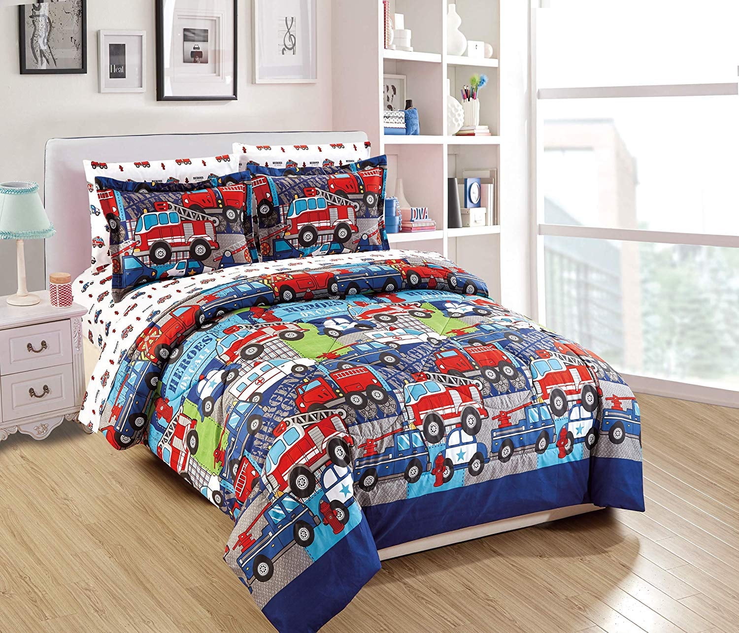 Fancy Linen 7-Piece Multiple Colors Police Car Fire Truck Ambulance ...