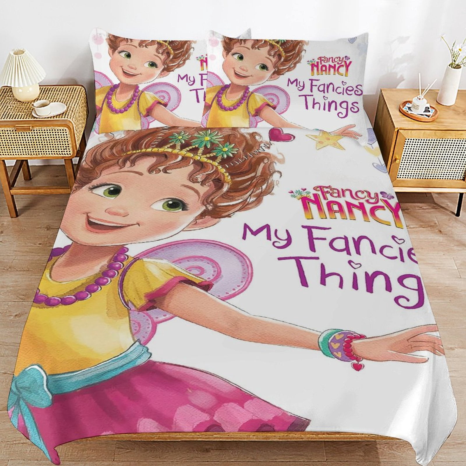 Fancy Nancy Duvet Cover 3 Pcs Set Cute Kids Comforter Cover with 2 ...