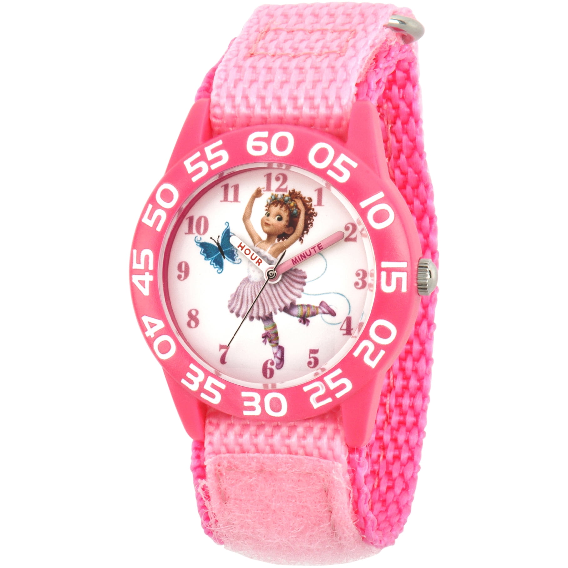 Fancy Nancy Girls' Pink Plastic Time Teacher Watch, Pink Hook and Loop ...