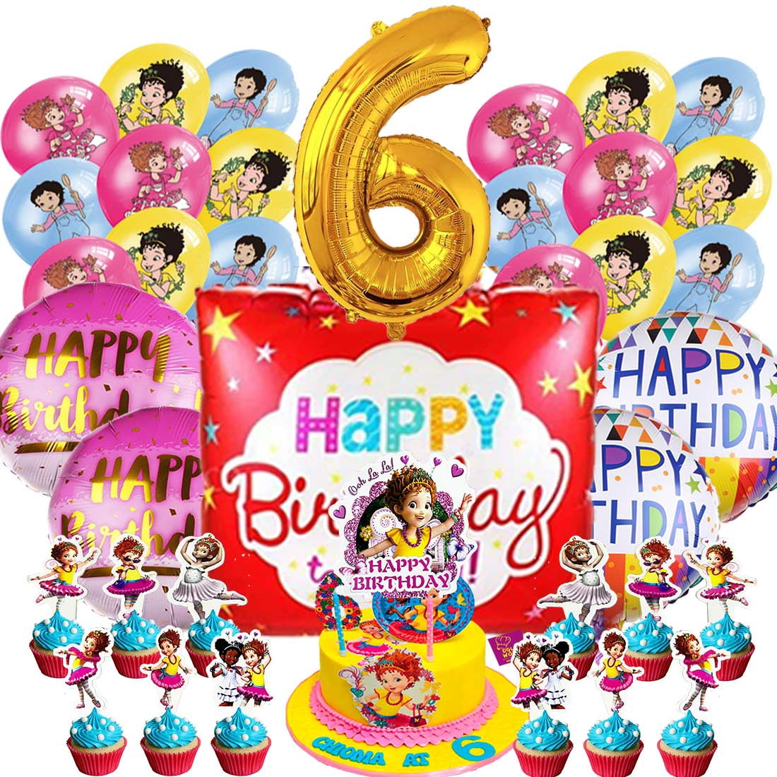 Fancy Nancy Party Supplies 6th Decor Kit Balloons Birthday Cake Topper ...