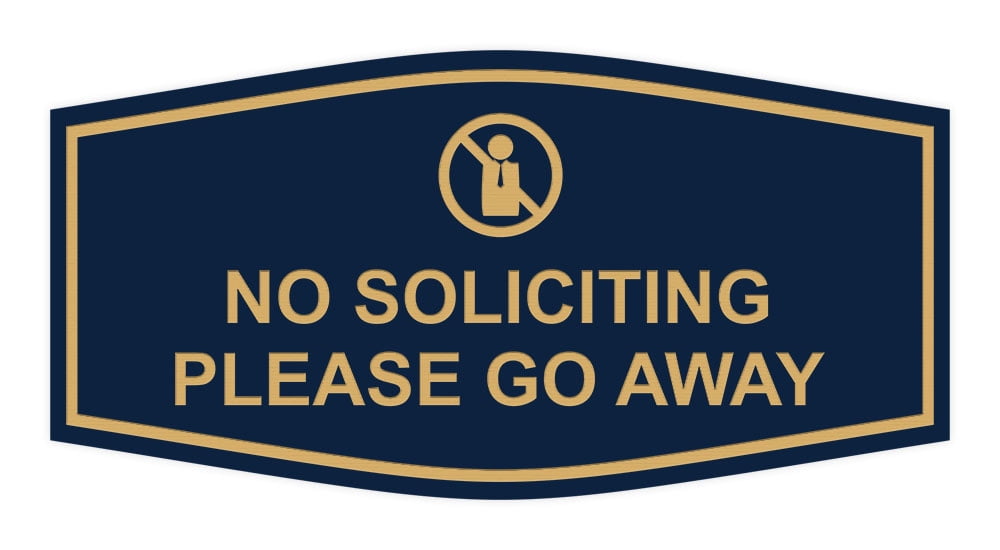 Fancy No Soliciting Please Go Away Sign (Navy Blue/Gold) - Medium ...