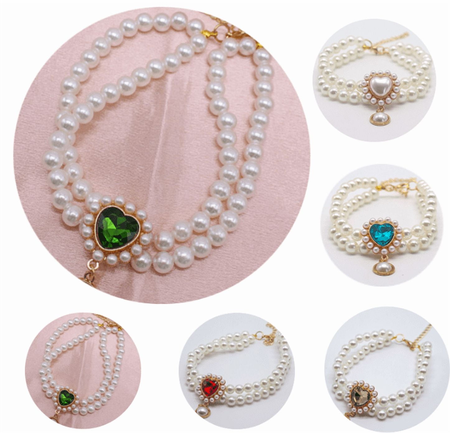 Fancy Pearls Crystal Dog Necklace Jewelry with Bling Rhinestones Big ...