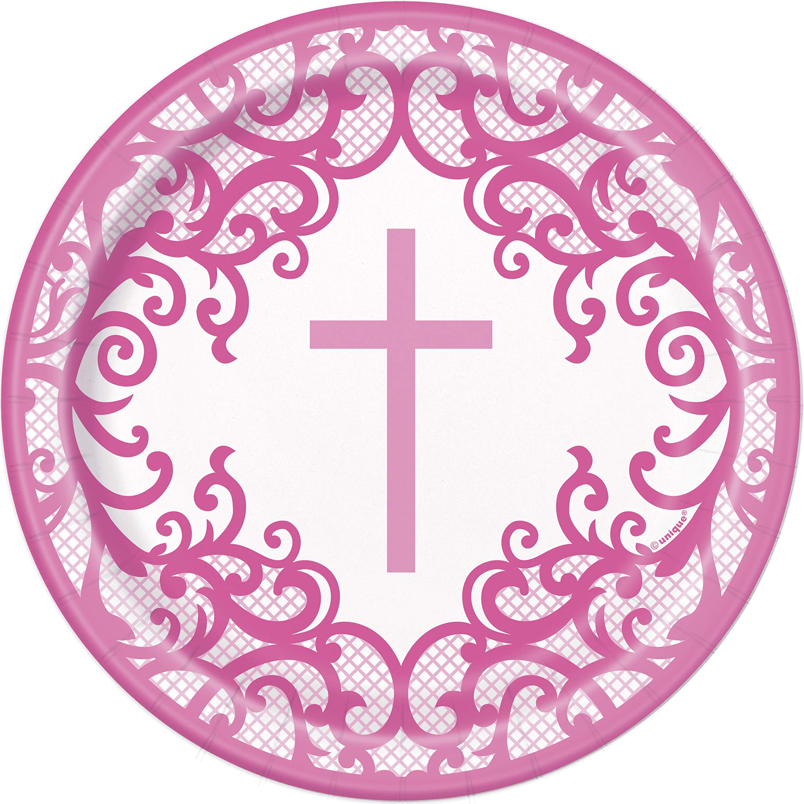 Fancy Pink Cross 8 Ct 7" Dessert Cake Plates Baptism Confirmation ...