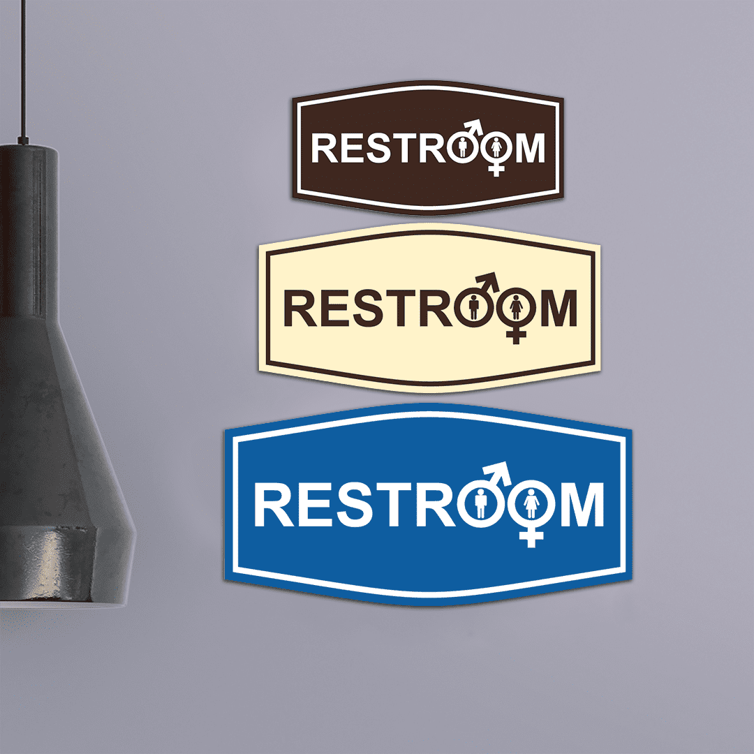 Fancy Restroom, Unisex Symbols Sign (Navy Blue / White) - Large ...