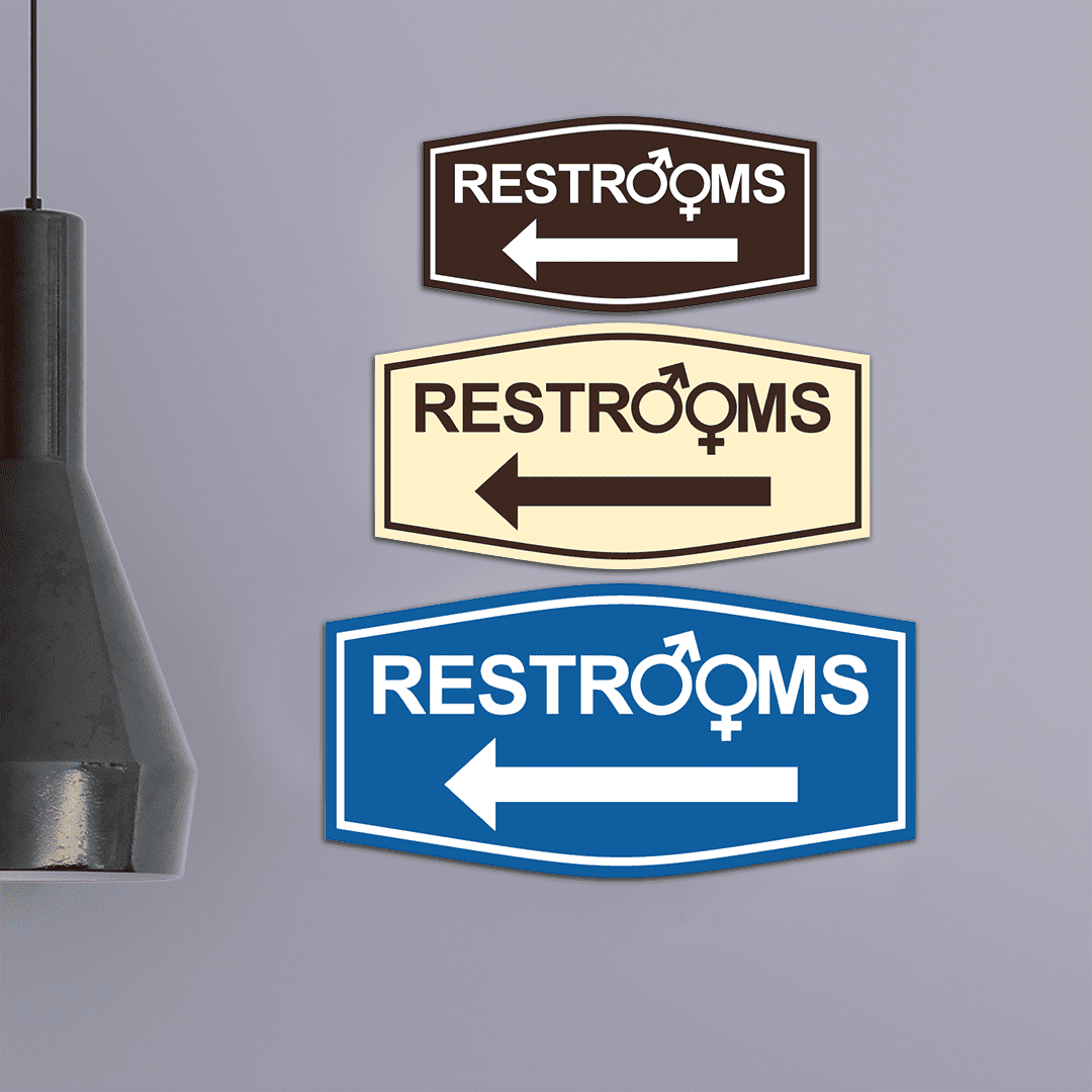 Fancy Restrooms Left Arrow (Gender Symbols) Sign (Navy Blue / White ...