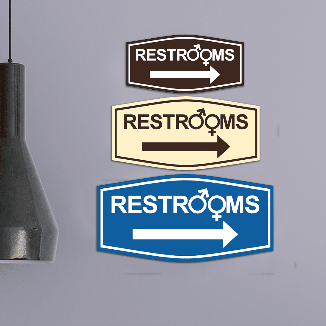 Fancy Restrooms Right Arrow (Gender Symbols) Sign (Brushed Silver ...