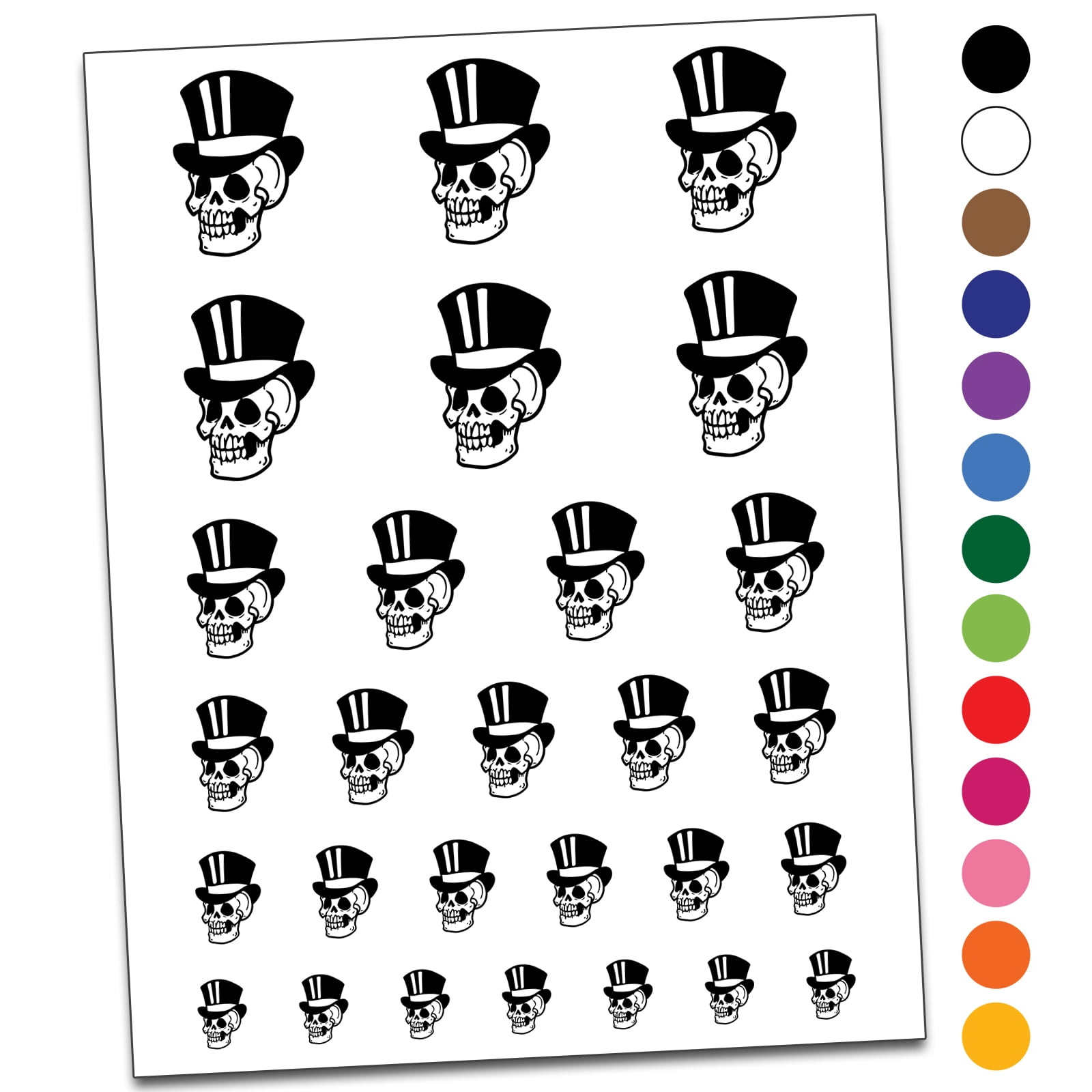Fancy Skull with Top Hat Water Resistant Temporary Tattoo Set Fake Body ...