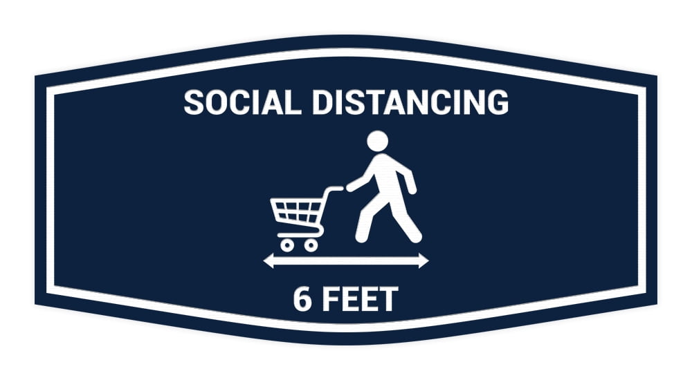 Fancy Social Distancing Sign (Navy Blue / White) - Large 4.5x9 ...