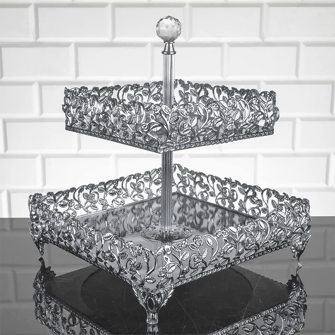 Fancy Square Two Tier Dessert Table Tray, Center Table Decorations for ...